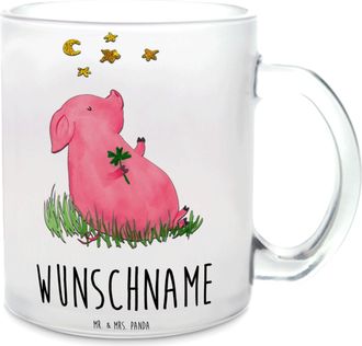 Mr. & Mrs. Panda Personalisierte Teetasse Schwein Gl&uuml;ck - Geschenke, Mit Gravur, Personalisiert, Ziele, Motivation, Lustige Spr&uuml;che, Keramiktasse Namen, Schweinchen, a