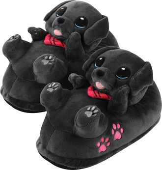 Corimori Buddy der Labrador, Hunde Plüsch-Hausschuhe für Kinder und Erwachsene, EU Einheitsgröße 25 bis 33,5 (dunkelgrau)