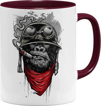 OM3 Gorilla-of-Duty - Kaffee-Tasse - Keramik Becher - 11oz 325ml - Beidseitig Bedruckt - Bordeaux