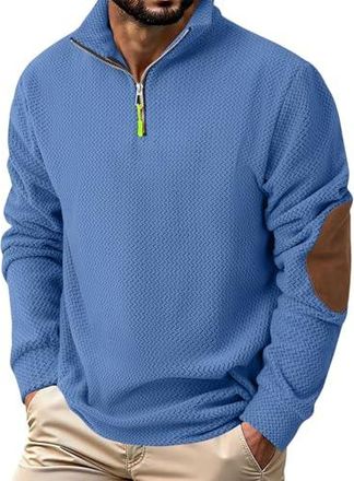 Generic Pull à col rond pour homme - Col à revers - Fermeture éclair - Col montant - Manches longues - Avec sweat-shirt dhiver, bleu ciel, XXL