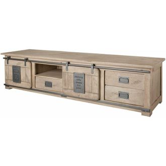 Massivmoebel24 TV-Board Mango 200x55x50 whitewash lackiert RAILWAY 351