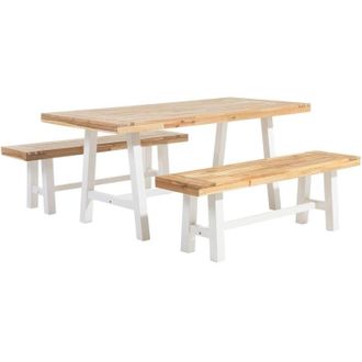 Beliani Beliani - Table 170x80 cm et 2 Bancs de Jardin en Bois dAcacia Blanc et Bois Clair Scania