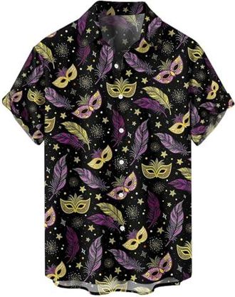 Generic Costume de carnaval pour homme - Chemise d&eacute;t&eacute; &agrave; manches courtes avec boutonni&egrave;re - Chemise de loisirs - Chemise de plage imprim&eacute;e tendance pour homme 