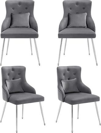 Merax Lot de 4 chaises de salle &agrave; manger avec coussin lombaire - Fauteuils modernes avec dossier haut et pieds en m&eacute;tal - Pour salon, chambre &agrave; coucher - Ve