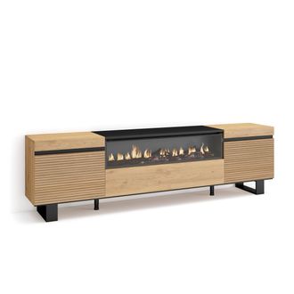 Skraut Home | TV-Schrank, Lowboard | f&uuml;r Wohnzimmer und Esszimmer | 200x57x35cm | F&uuml;r TV-Ger&auml;te bis zu 80 | Elektrokamin. | Industriedesign | Moderner Stil | Eich