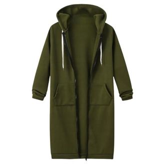 Generic Forcipower Sweat &agrave; capuche d&eacute;contract&eacute; zipp&eacute; en polaire pour femme, sweat &agrave; capuche d&eacute;contract&eacute; zipp&eacute; en polyester, poches lat&eacute;rales, vert militaire, 