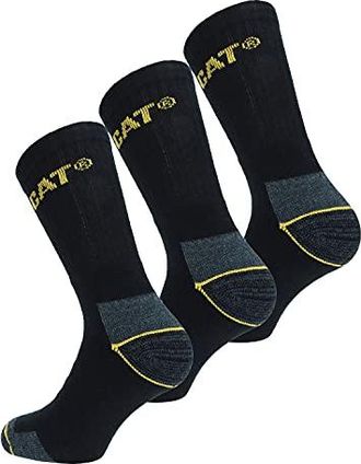 CAT Caterpillar Real Work Socks 3 Paires Chaussettes Travail Hommes Talon Pointe Renforcées Coton (Noir, 3942)