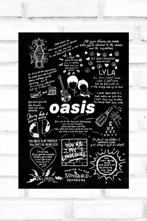 Hewson Oasis Doodle Lyric Poster - Oasis Print Gifts - Oasis Artwork Gift for Oasis Lover Fan Music Poster - Oasis Present (A3, Black Chalkboard)