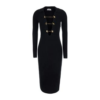 Elisabetta Franchi Strickkleid mit V-Ausschnitt und langen &Auml;rmeln - - Dresses - Damen - Schwarzk - M