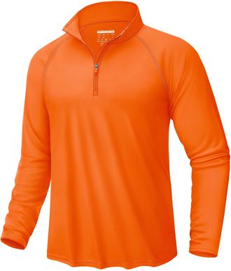 KEFITEVD UV Longsleeve Herren Surf Tshirt mit Stehkragen Atmungsaktiv D&uuml;nn Trainingsshirt Schnell Trocken MTB Shirt Stretch Leicht Sportoberteil Leuchtendes-Or