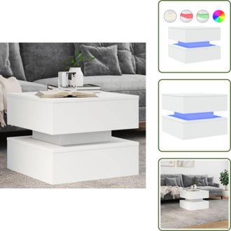 vidaXL The Living Store Couchtisch mit LED-Leuchten Wei&szlig; 50x50x40 cm - Couchtisch - Wohnzimmerstil - Holzwerkstoff - LED Beleuchtung - Wei&szlig;er Couchtisch