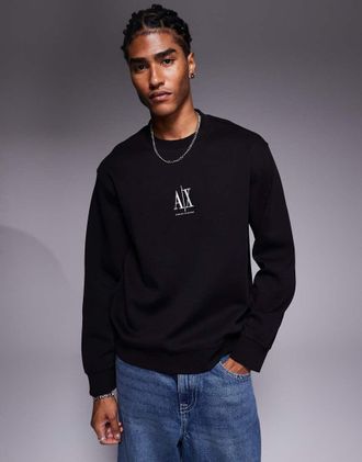 A|X Armani Exchange Sweat &agrave; capuche avec logo au centre - Noir