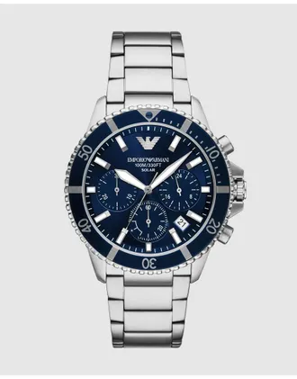Emporio Armani World Explorer - Solarbetriebener Chronograph f&uuml;r Herren aus silberfarbenem Edelstahl, AR11798