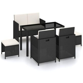 vidaXL Vidaxl - Salon de jardin 6 pcs avec coussins - R&eacute;sine tress&eacute;e noire - Cadre en acier l&eacute;ger - Coussins hydrofuges - Dimensions table 123x60x74cm