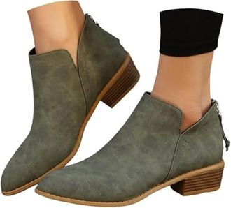 Generic Bottines pour femme &agrave; talon bas &eacute;pais et confortables &agrave; enfiler - Bottines courtes d&eacute;contract&eacute;es western avec d&eacute;coupe en V - Chaussures dautomne &agrave; tal