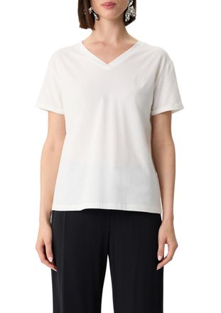 Comma Jersey-T-Shirt mit Stickerei und V-Ausschnitt