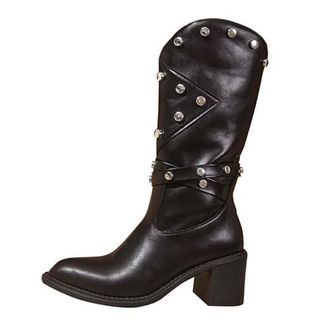 Generic Bottes de cowboy larges pour femme - Bout pointu - Boucle &eacute;l&eacute;gante - Talon &eacute;pais - Classique et confortable - &Agrave; enfiler - Bottes mi-mollet - Pour les 