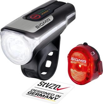 Sigma Sigma LED Fahrradlicht Set Aura 80 & Nugget II | StVZO zugelassenes, akkubetriebenes Vorderlicht und Rücklicht | spritzwassergeschütztes & wiederaufla