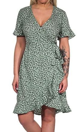 Only Only Femme Onlolivia S/S Wrap Dress Wvn Noos Robe, Hedge Green/Aop : Hella Grafic, 38 EU