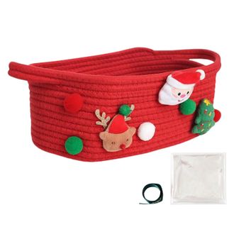 Generic Weihnachtlich Gewebter Seilkorb - Stilvoller Baumwoll-Organizer Mit Robusten Griffen, Dekorativer Seil-Aufbewahrungsbeh&auml;lter F&uuml;r Schlafzimmer, Schrank