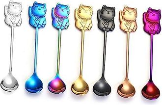 UPKOCH Cuill&egrave;Re &agrave; Caf&eacute; En Acier Inoxydable 304 - Cuill&egrave;Re &agrave; Dessert Chat - &agrave; M&eacute;Langer Pour Caf&eacute;, Yaourt, Glace, G&acirc;Teau - 14 Cm - Multicolore