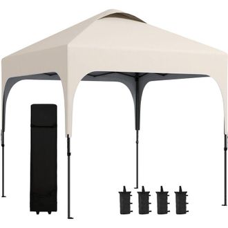OUTSUNNY Tonnelle barnum automatique pop-up dim. 2,53L x 2,53l x 2,68H m hauteur r&eacute;glable nombreux accessoires inclus acier oxford beige