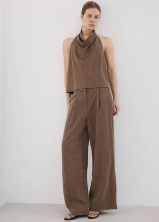 Mango Lyocell-Top mit drapiertem Ausschnitt braun - Damen - XXL - MANGO