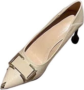 Generic Printemps et &eacute;t&eacute; bout pointu fran&ccedil;ais mode fine talon moyen l&eacute;ger chaussures formelles gros talons pour femme, blanc, 39.5 EU