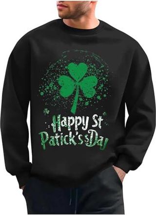 Generic Sweat-shirt de la Saint-Patrick 2026 pour homme - Vert irlandais - Manches longues - Imprim&eacute; tr&egrave;fle - Vintage - Chemisier porte-bonheur - Chemise d&eacute;co