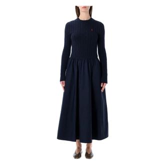 Polo Ralph Lauren Femme, Robes, Bleu, Taille: 40 FR Long Dress Cable Knit + Cotton