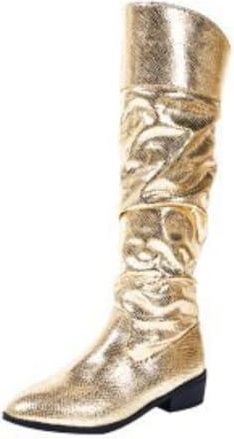 Generic Bottes hautes pour femme - Coupe large - Dor&eacute; brillant - Longues bottes &agrave; talon moyen - Style r&eacute;tro - Bout pointu - Style western d&eacute;contract&eacute; - Antid&eacute;
