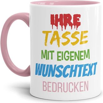 Tassendruck Tasse selbst gestalten/mit eigenem Text beschriften/Wunsch-Name/Spruch-Tasse/Innen & Henkel Rosa/Motiv für Rechtshänder sichtbar
