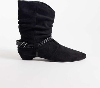 Public Desire Peta Stiefeletten mit Raffung in Schwarz in Wildlederoptik