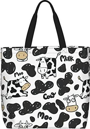 Generic Sac De Courses Vache Dr&ocirc;le &Agrave; Lait Sac Cabas Pliable De Grande Capacit&eacute; Sacs En Toile Pour Femmes, Pour Tous Les Jours, Voyage, Shopping, &Eacute;cole