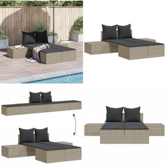 vidaXL Vidaxl - Doppel-Sonnenliege mit Kissen Hellgrau Poly Rattan - Doppel Liege - Gartenliege - Sonnenschirm - Outdoor M&ouml;bel - Lounge Set - Home & Living