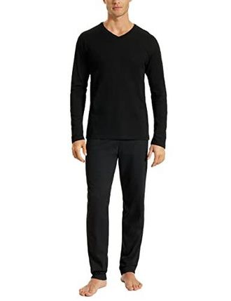 Uncover by Schiesser Schlafanzug Lang Pyjama Long, Schwarz, 52 Homme
