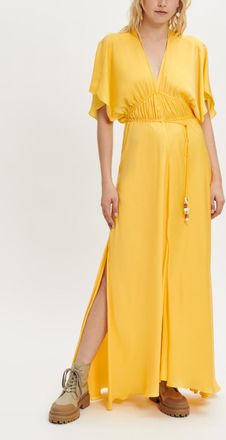 Maje Schalkleid Aus Satin Mit Perlenschmuck - Gelb - Gr&ouml;&szlig;e 32 - Maje