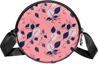 Generic Petit sac &agrave; bandouli&egrave;re Circle pour femme, motif feuille artistique, sac &agrave; dos avec fermeture &eacute;clair, bretelles r&eacute;glables, sac &agrave; main rond d&eacute;contract&eacute;