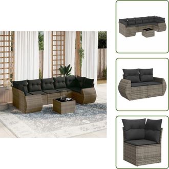 vidaXL 8-tlg. Garten-Sofagarnitur mit Kissen Grau Poly Rattan - Gartenm&ouml;bel Set - Outdoor M&ouml;bel - Rattan Gartenset - Lounge Set - Esstisch Set - The Living