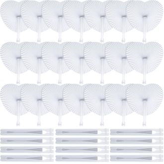 Blulu 60 Packung Wei&szlig; Papier Fans Herzf&ouml;rmige Faltf&auml;cher Sortiment f&uuml;r Hochzeit Geburtstag Party Favor Wohnkultur Kalt Werkzeug