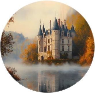 Generic Tapis Ronds Style europ&eacute;en lac for&ecirc;t d&eacute;rable ch&acirc;teau sc&eacute;nique Lavable Mince antid&eacute;rapant Tapis Sol pour Chambre &agrave; Coucher Salon Bureau &agrave; Domicile sous