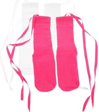 UPKOCH Chaussettes de Yoga Antid&eacute;rapantes &agrave; Brides Mi-Mollet 2 Paires Blanc et Rose Tissu Respirant Maintien Ajustable pour Pilates Danse Classique et Fitnes