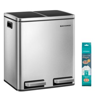 Songmics M&uuml;lleimer K&uuml;che, 2 x 15 Liter, M&uuml;lltrennsystem 2 F&auml;cher, inklusive 15 M&uuml;llbeutel, Abfalleimer, Treteimer, recycelbare Abf&auml;lle, Biom&uuml;ll, Softclose-Deck