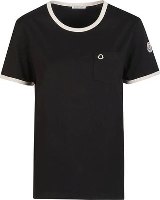 Moncler Femme, Tops, Noir, Taille: 42 FR Logo T-shirt