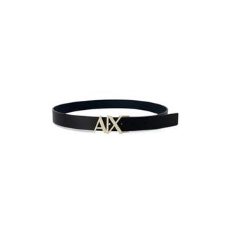 A|X Armani Exchange Gold AX Buckle Reversible Hinge Belt Ceinture, Bleu fonc&eacute;, 34/90cm Femme