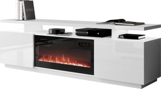 Mirjan24 TV Schrank Lostino mit Elektrischem Kamin Realistische LED-Flamme Kristallherd Elektrischer Kamin mit Heizung TV Lowboard (ohne Beleuchtung wei&szlig;/wei&szlig; 