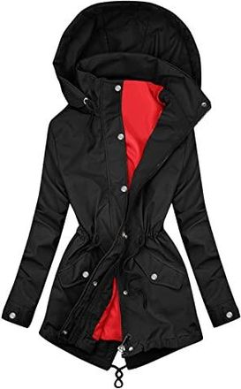 Generic Vestes pour femmes 2026 - Couleur unie - Poches zipp&eacute;es - Capuche amovible - Veste fine matelass&eacute;e, Noir, XXL
