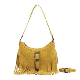 Generic Sac &agrave; bandouli&egrave;re vintage pour femme Automne Hiver - Sac &agrave; main en cuir avec pompon pour une utilisation d&eacute;contract&eacute;e, jaune, Taille unique