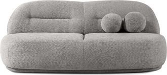 Konsimo Sofa Malve Bequeme 3-Sitzer Couch in Boucl&eacute;-Stoff, Japandi-Stil 2 Dekokissen in Kugelform, Chenille-Stoff, Weiche Sitzfl&auml;che (Stahlfarbe, Sofa 190x80x
