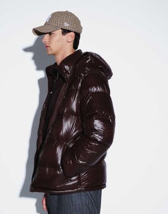 Polo Ralph Lauren Gorham Icon-Logo gl&auml;nzende Daunen-Steppjacke in Braun